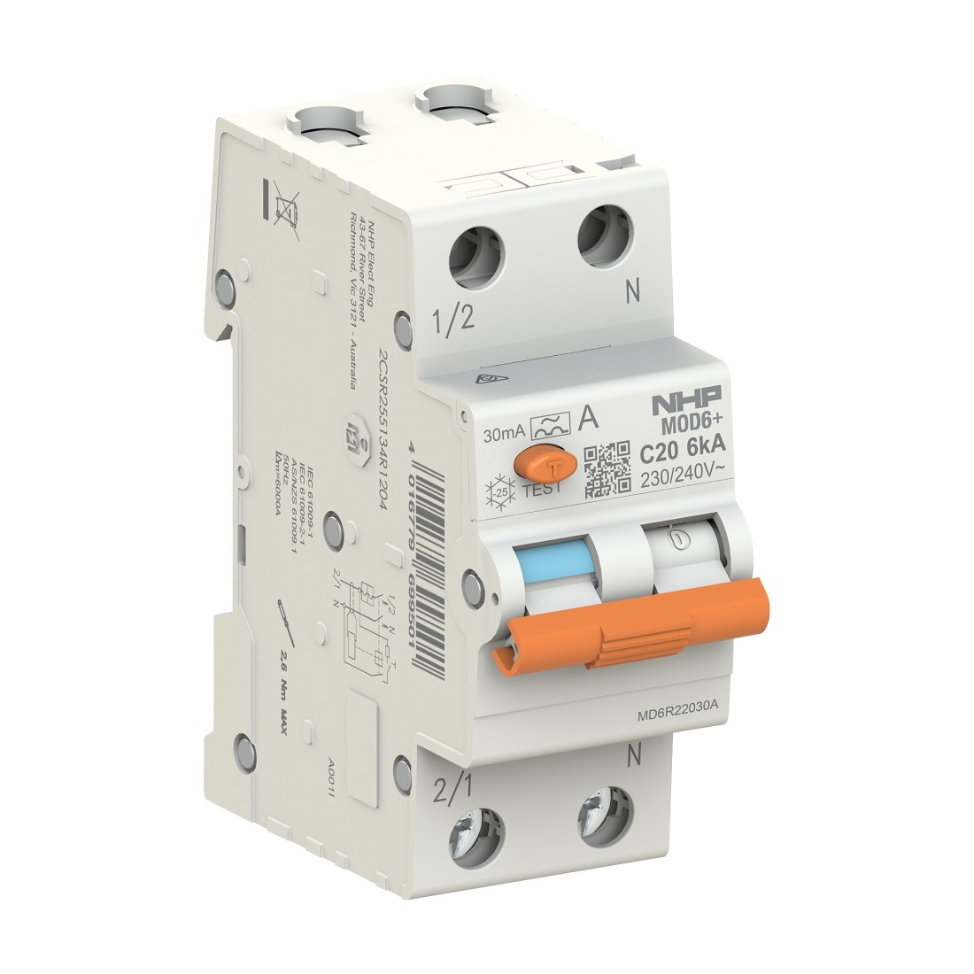 16A MOD6+ RCBO 6Ka 30mA 1P+N A