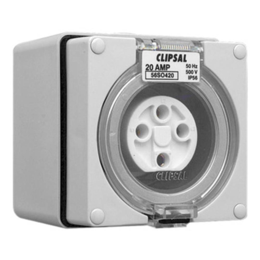 Clipsal 56 Series Surface Socket IP66 500V 20A 4-Round Pins Grey