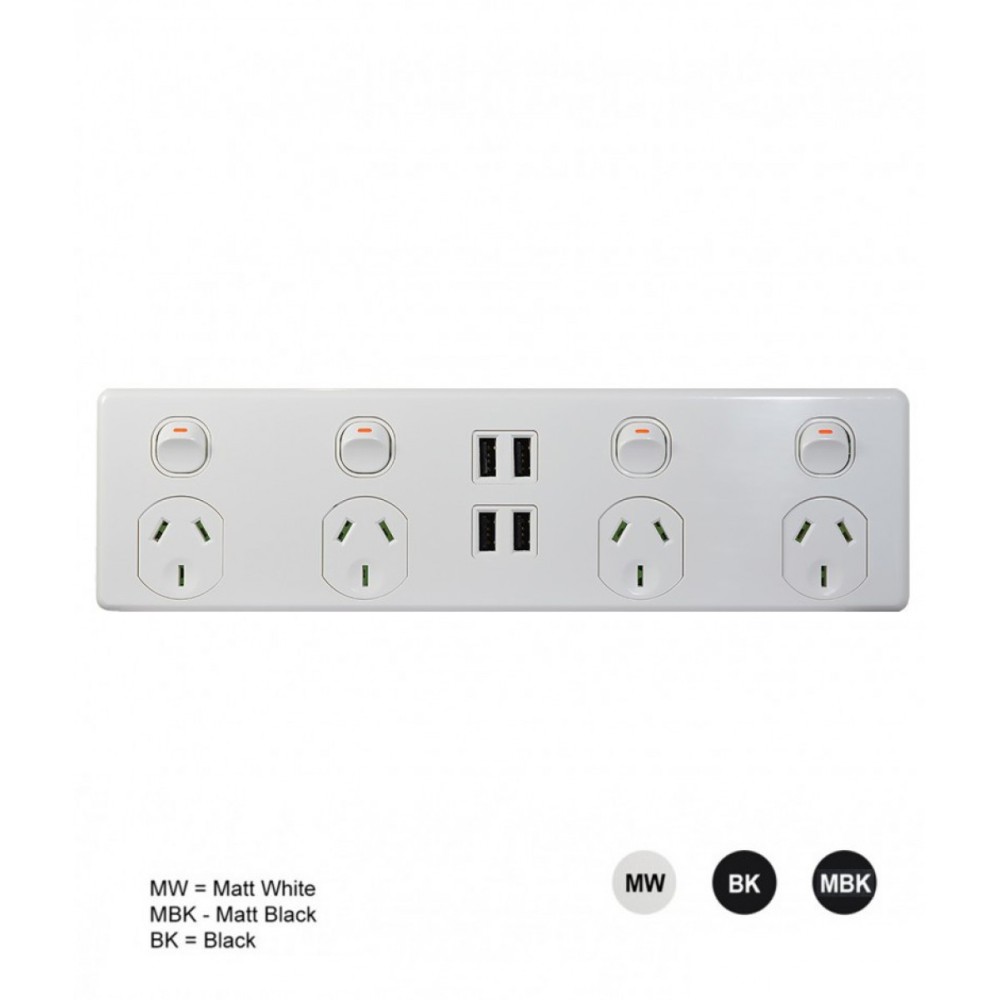 Trader4 Sockets Double Pole X 4 Usb's Integrated